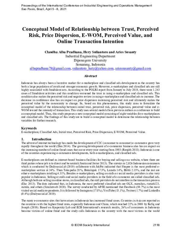 (PDF) Conceptual Model of Relationship between Trust, Perceived Risk ...
