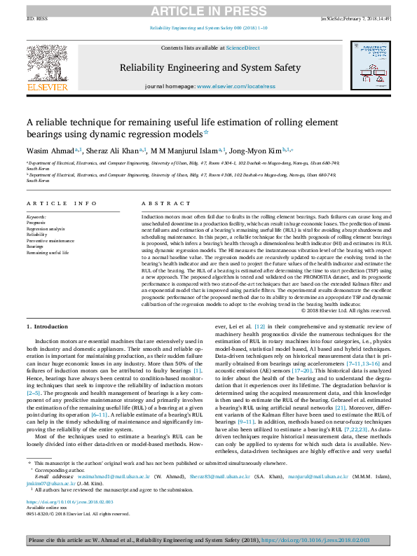 (PDF) A reliable technique for remaining useful life estimation of ...