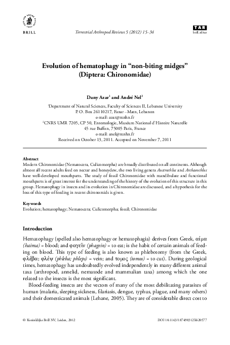 (PDF) Evolution of hematophagy in “non-biting midges” (Diptera: Chironomidae)