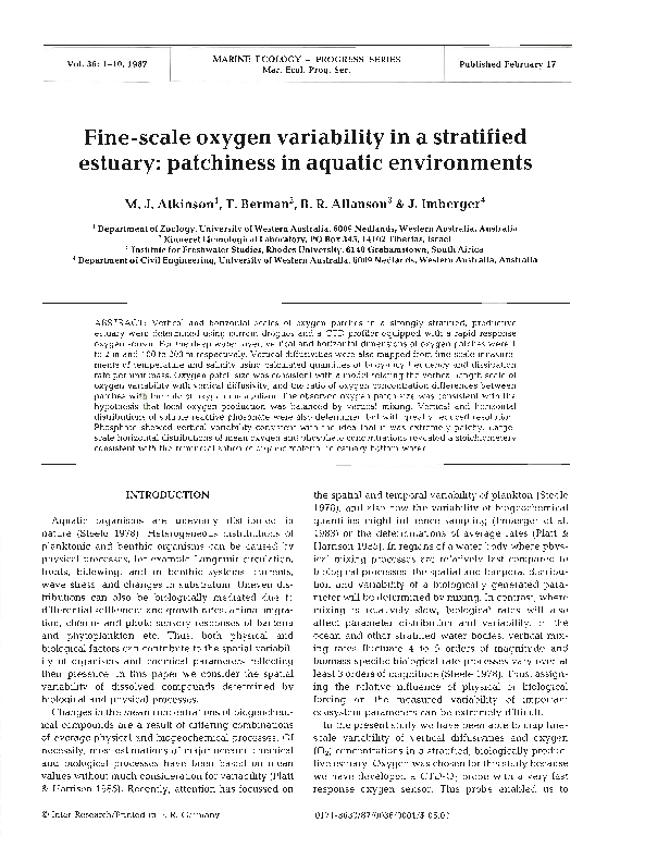 (PDF) Fine-scale oxygen variability in a stratified estuary: patchiness ...