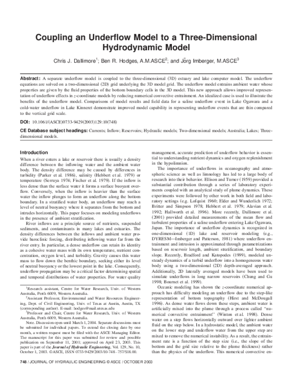 (PDF) Coupling an Underflow Model to a Three-Dimensional Hydrodynamic Model