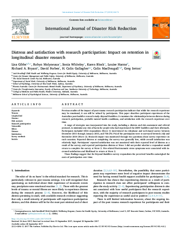 (PDF) Distress and satisfaction with research participation: Impact on ...