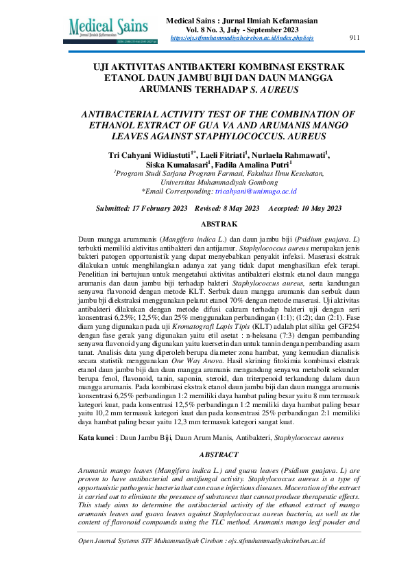 (PDF) Uji Aktivitas Antibakteri Kombinasi Ekstrak Etanol Daun Jambu Biji Dan Daun Mangga ...