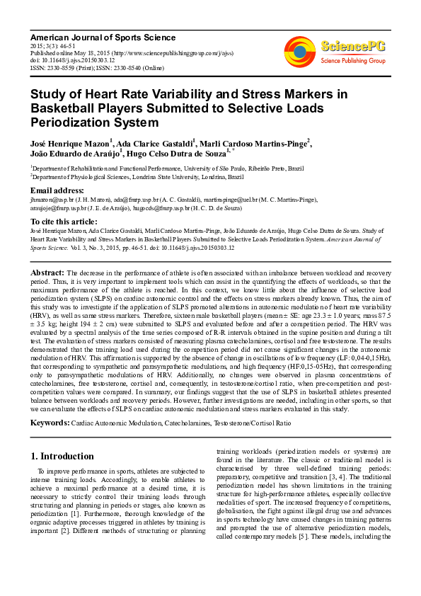 (PDF) Study of Heart Rate Variability and Stress Markers in Basketball Players Submitted to ...