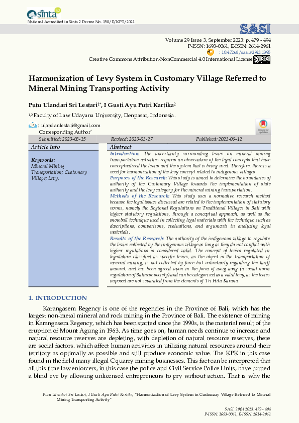 (PDF) Harmonization of Levy System in Customary Village Referred to ...