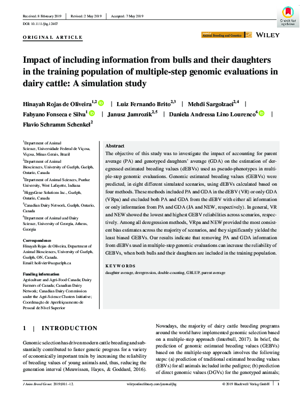 (PDF) Impact of including information from bulls and their daughters in the training population ...