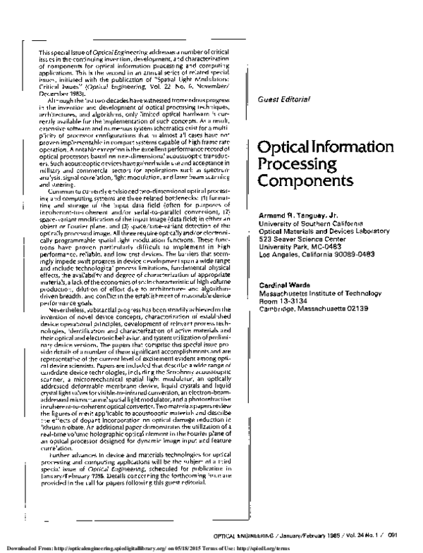 (PDF) Optical Information Processing Components