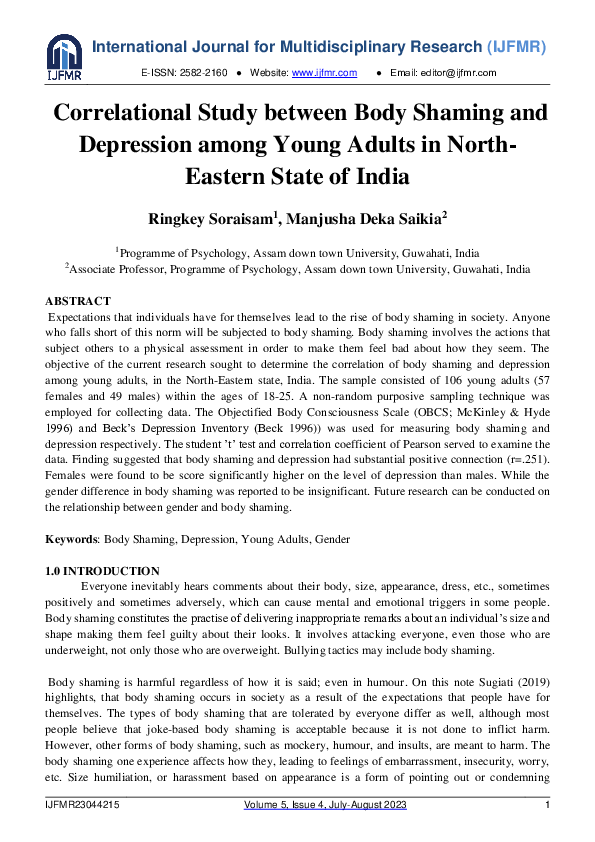 (PDF) Correlational Study Between Body Shaming and Depression among ...