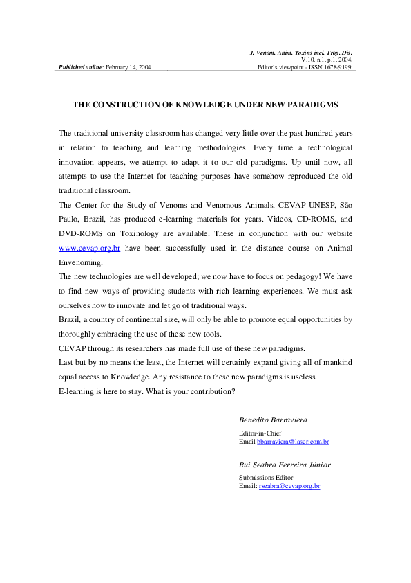 (PDF) The construction of knowledge under new paradigms