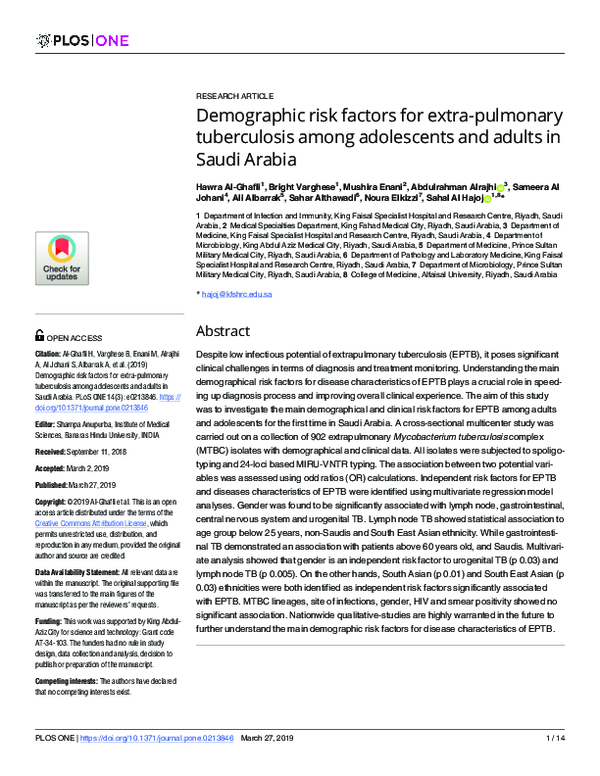 (PDF) Demographic risk factors for extra-pulmonary tuberculosis among ...