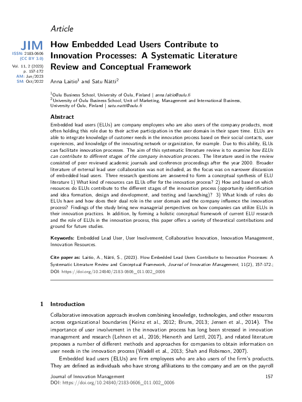 (PDF) How embedded lead users can contribute to innovation process: A systematic literature review
