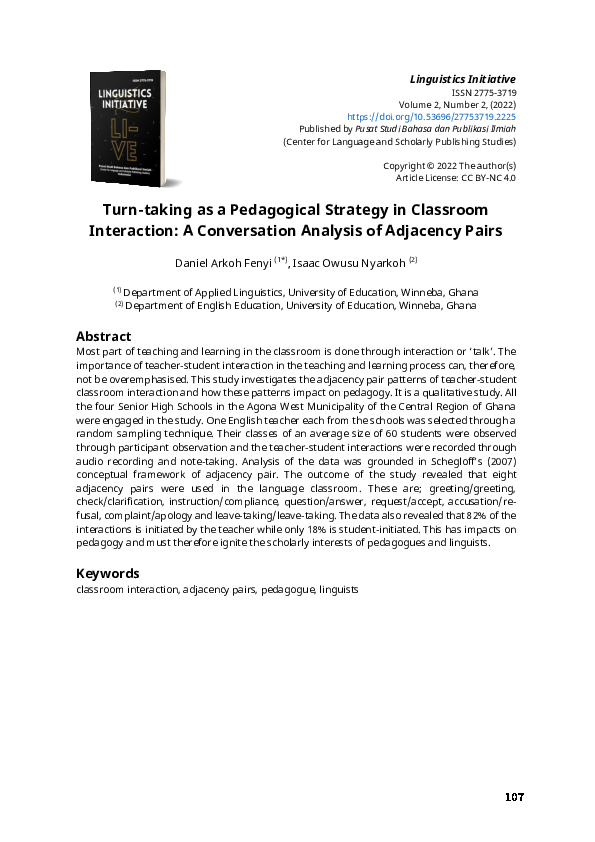 (PDF) Turn-taking as a Pedagogical Strategy in Classroom Interaction: A ...