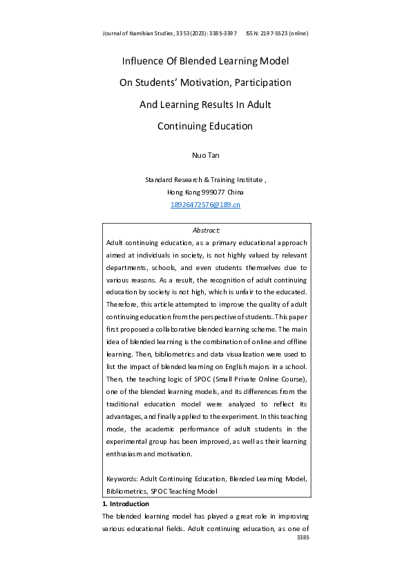 (PDF) Influence Of Blended Learning Model On Student Motivation ...