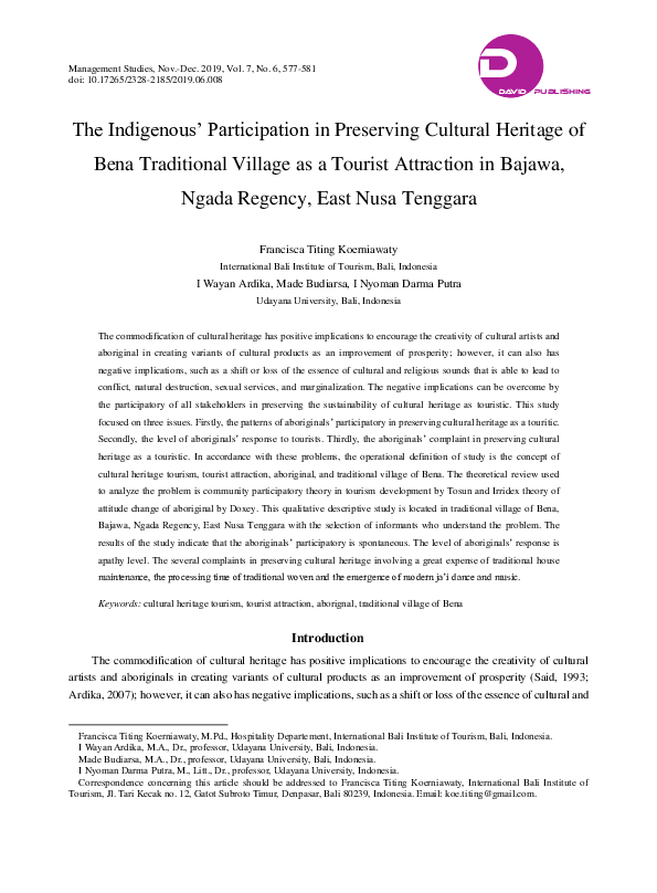 (PDF) The Indigenous’ Participation in Preserving Cultural Heritage of ...