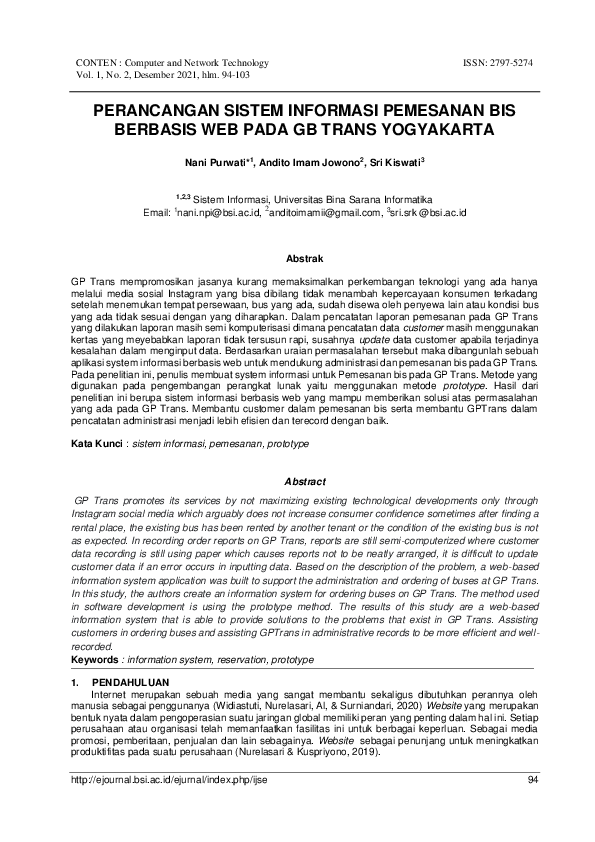 (PDF) Perancangan Sistem Informasi Pemesanan Bis Berbasis Web Pada GB Trans Yogyakarta