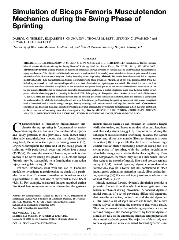 (PDF) Simulation of Biceps Femoris Musculotendon Mechanics during the Swing Phase of Sprinting