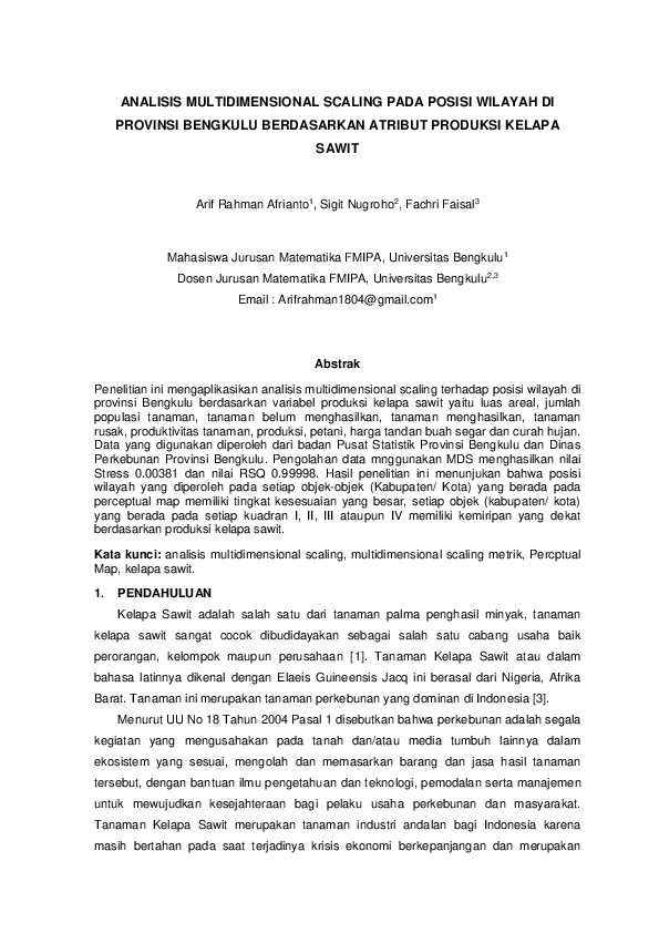(PDF) Analisis Multidimensional Scaling Pada Posisi Wilayah DI Provinsi Bengkulu Berdasarkan ...