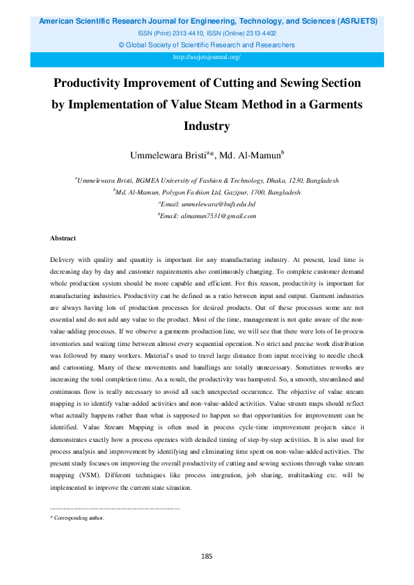 (PDF) Productivity Improvement of Cutting and Sewing Section by ...