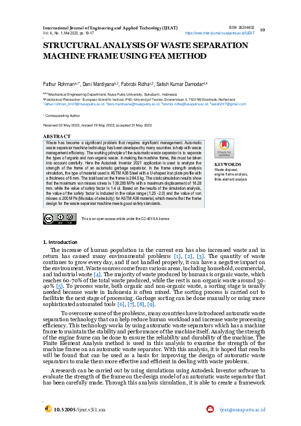 (PDF) Structural Analysis of Waste Separation Machine Frame Using Fea ...