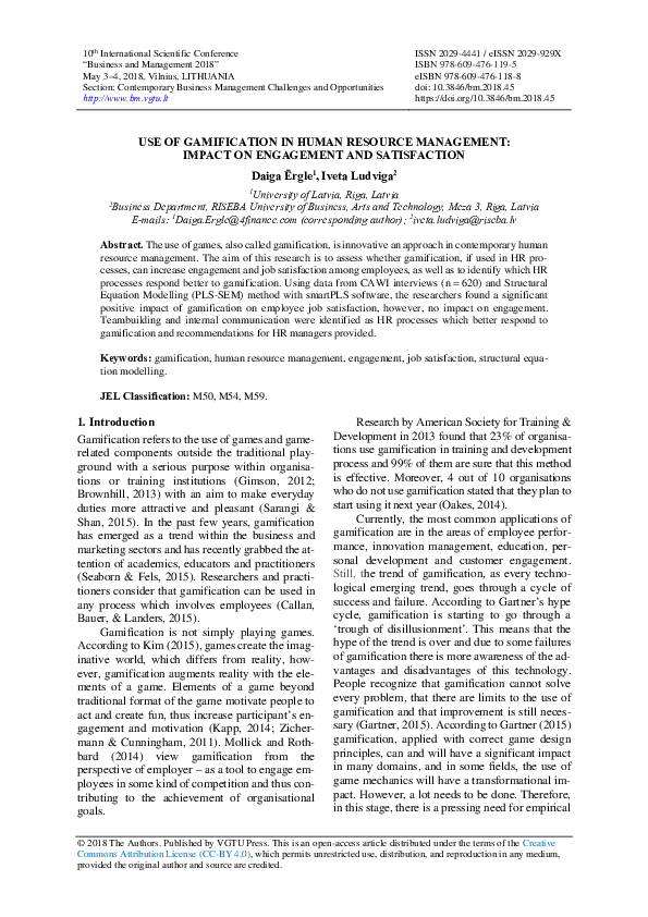 (PDF) Use of Gamification in Human Resource Management: Impact on Engagement and Satisfaction