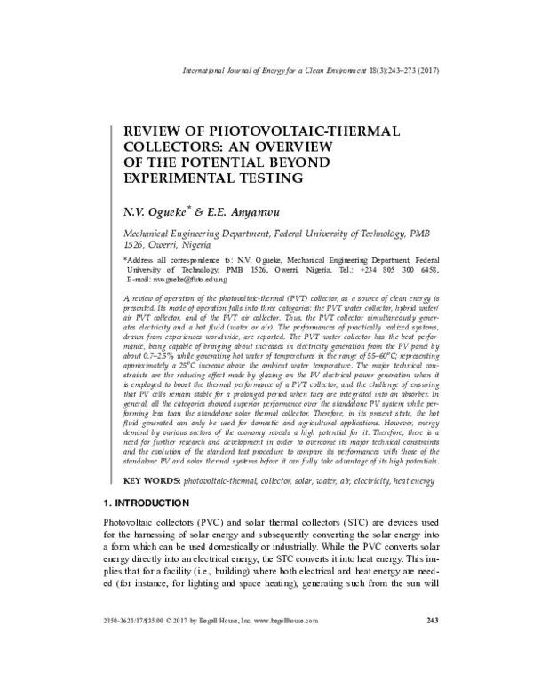 (PDF) Review of Photovoltaic-Thermal Collectors: An Overview of the ...