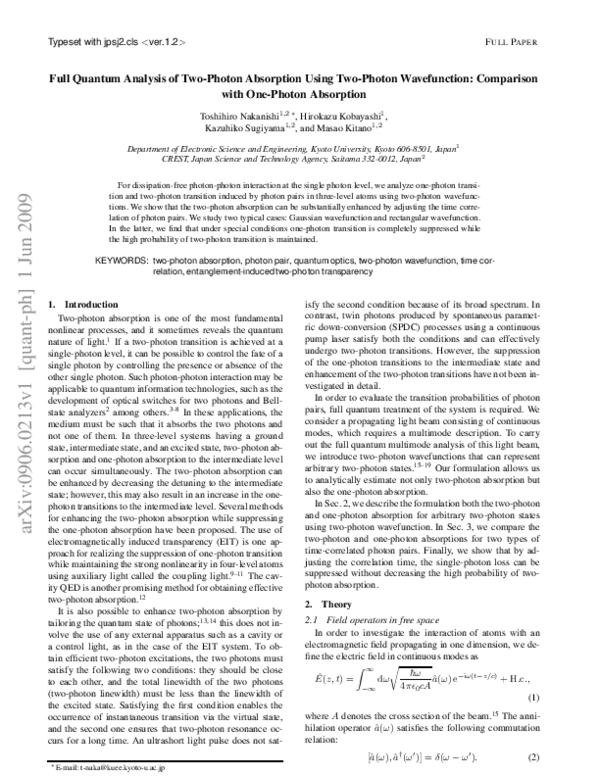 (PDF) Full Quantum Analysis of Two-Photon Absorption Using Two-Photon Wave Function: Comparison ...