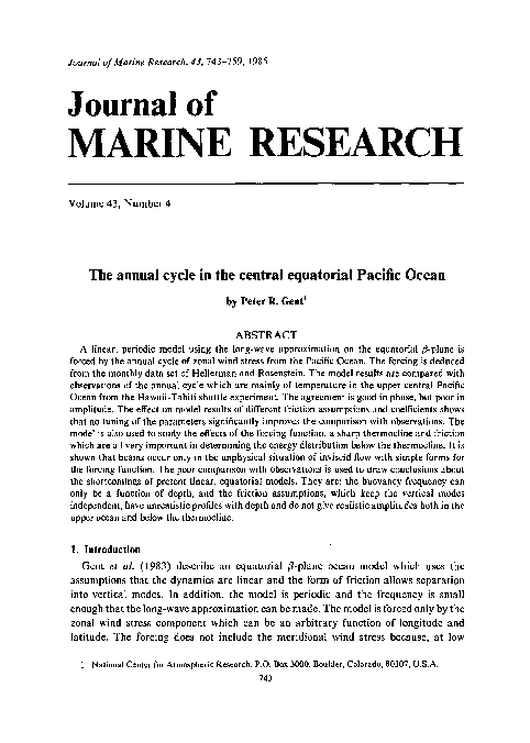(PDF) The annual cycle in the central equatorial Pacific Ocean