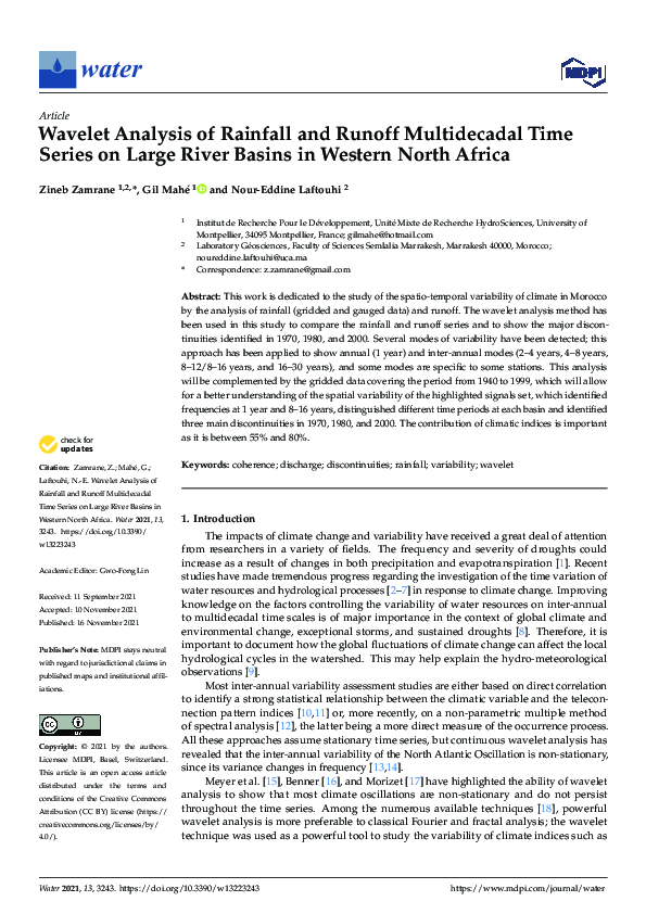 (PDF) Wavelet Analysis of Rainfall and Runoff Multidecadal Time Series on Large River Basins in ...