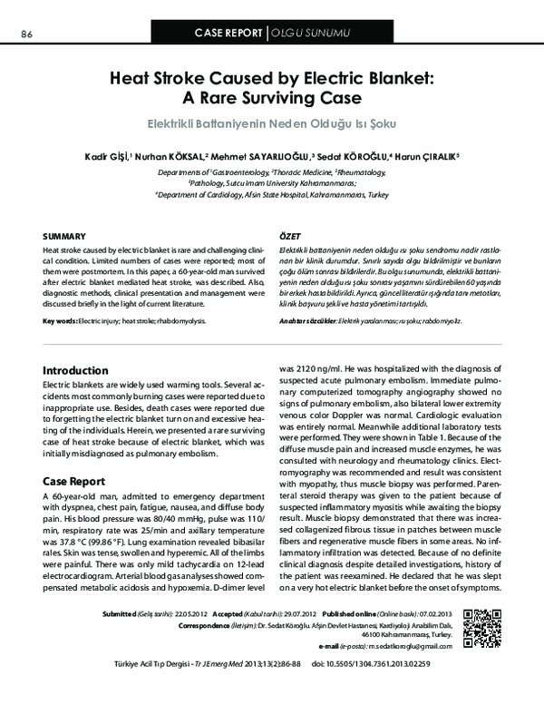 (PDF) Heat Stroke caused by electric blanket: A rare surviving case