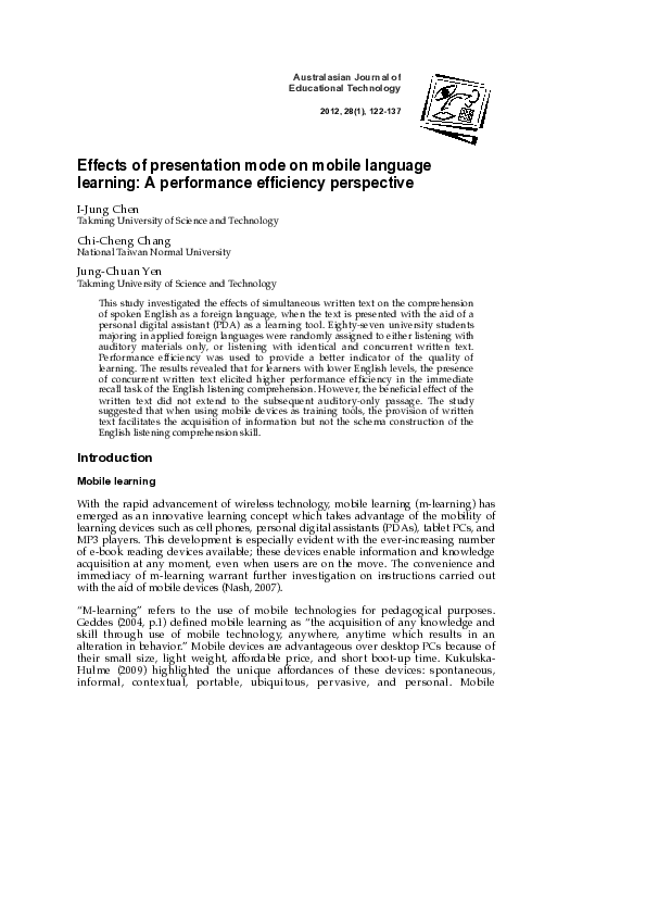 (PDF) Mobile Learning: Text Effect on Listening Skills