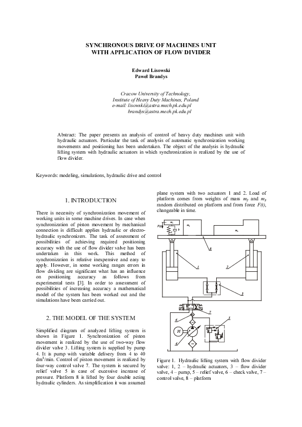 (PDF) Synchronous Drive of Machines Unit with Application of Flow Divider