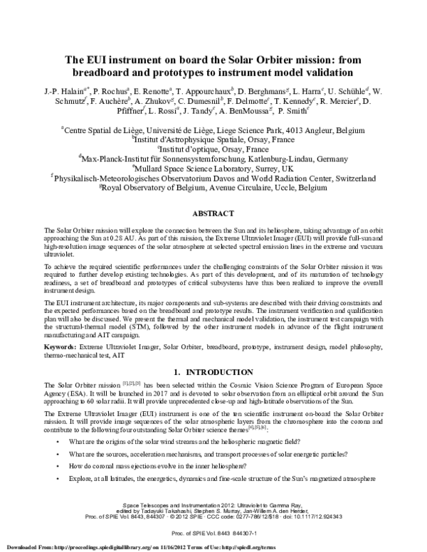 (PDF) The EUI instrument on board the Solar Orbiter mission: from ...