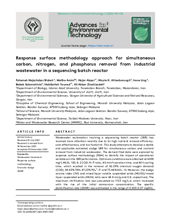 (PDF) Response surface methodology approach for simultaneous carbon, nitrogen, and phosphorus ...