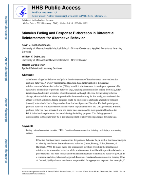 (PDF) Stimulus Fading and Response Elaboration in Differential ...