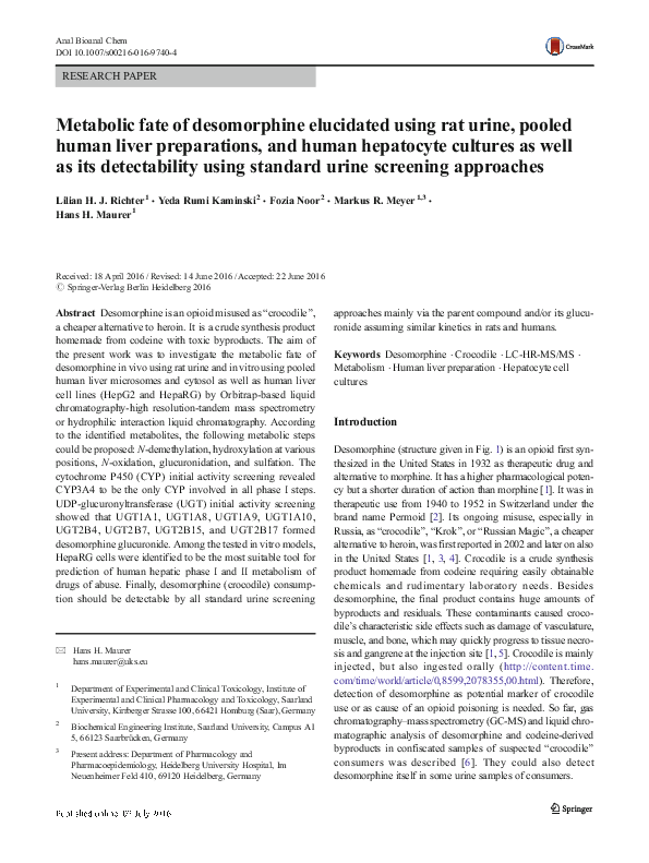 (PDF) Metabolic fate of desomorphine elucidated using rat urine, pooled ...