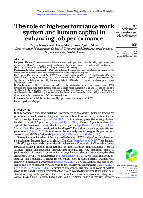 (PDF) The role of high-performance work system and human capital in ...