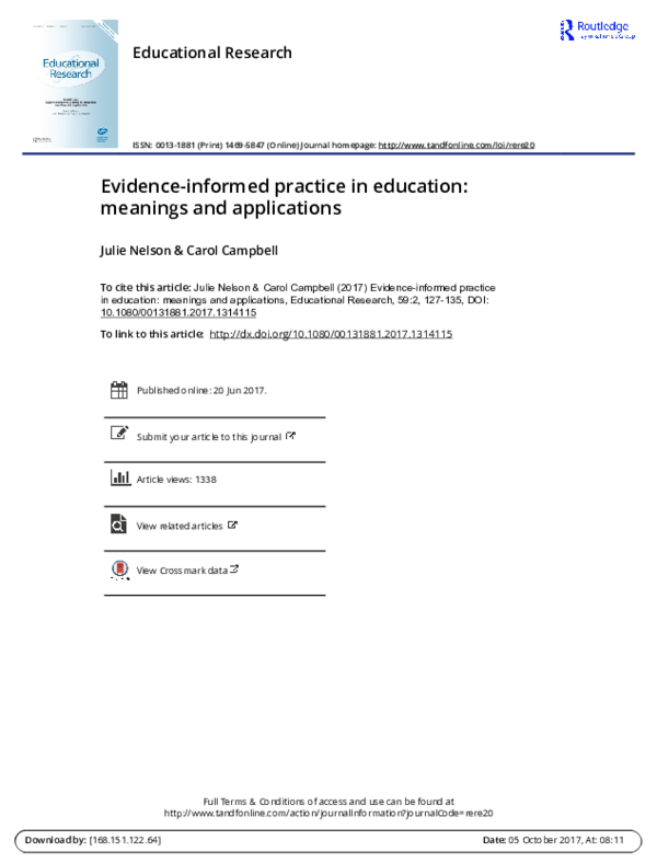 (PDF) Evidence-informed practice in education: meanings and applications