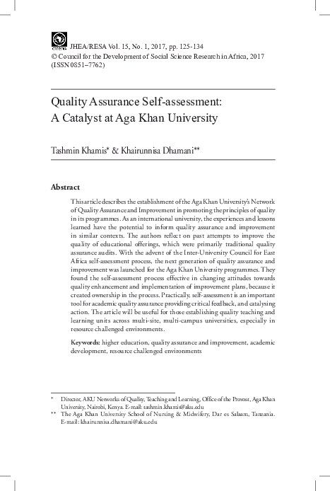 (PDF) 8 - Quality Assurance Self-assessment: A Catalyst at Aga Khan ...
