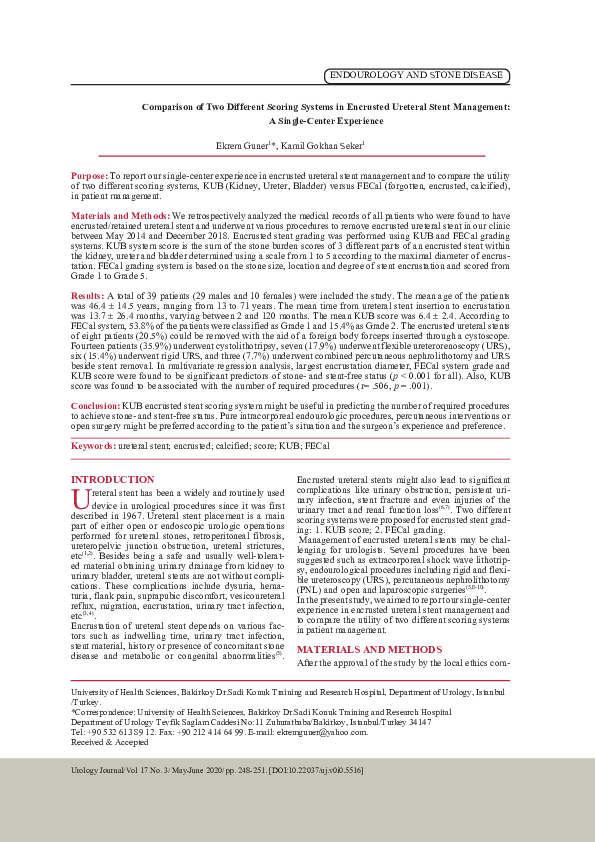 (PDF) Comparison of Two Different Scoring Systems in Encrusted Ureteral ...
