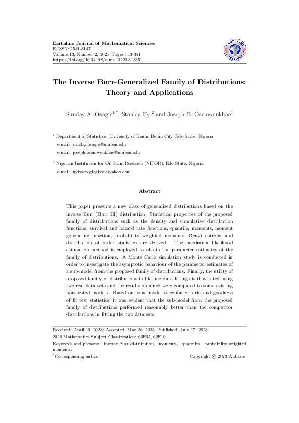 (PDF) The Inverse Burr-Generalized Family of Distributions: Theory and Applications