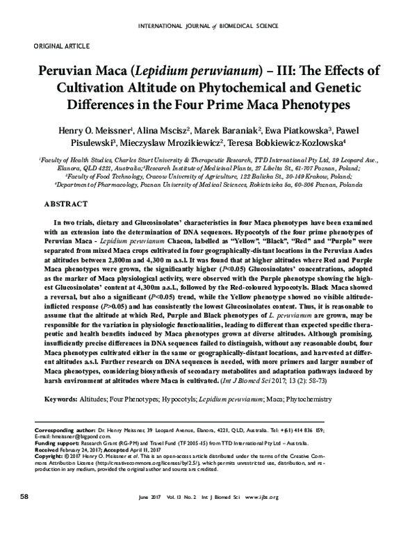 (PDF) Peruvian Maca (Lepidium peruvianum) - III: The Effects of ...