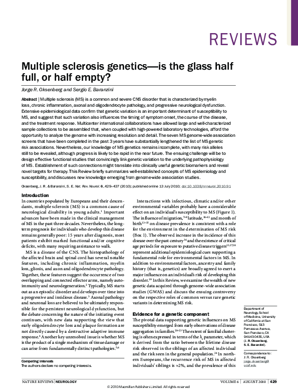 (PDF) Multiple sclerosis genetics--is the glass half full, or half empty?