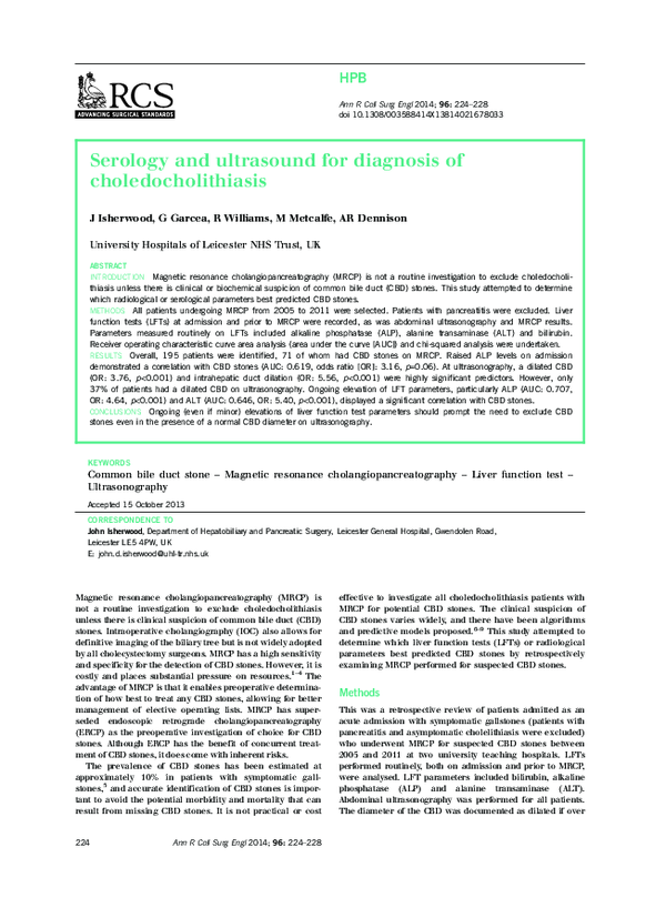 (PDF) Serology and ultrasound for diagnosis of choledocholithiasis