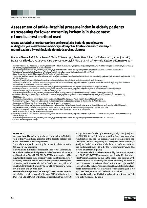 (PDF) Assessment of ankle–brachial pressure index in elderly patients ...