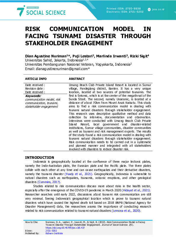 (PDF) Risk Communication Model in Facing Tsunami Disaster Through ...