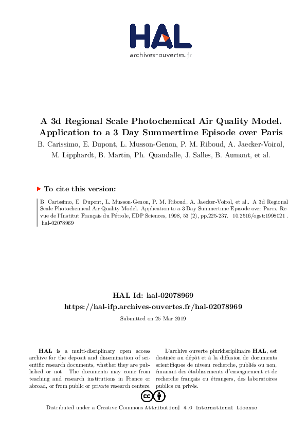 (PDF) A 3d Regional Scale Photochemical Air Quality Model. Application ...