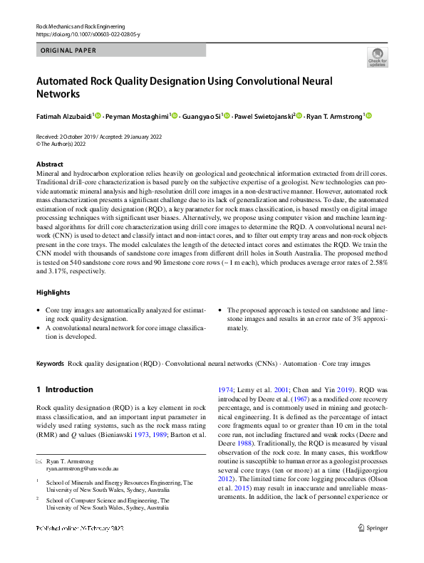 (PDF) Automated Rock Quality Designation Using Convolutional Neural Networks