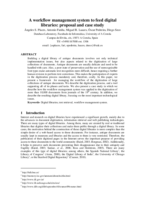 (PDF) A workflow management system to feed digital libraries: proposal ...
