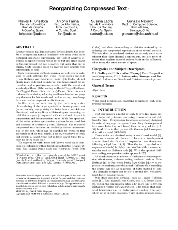 (PDF) Reorganizing compressed text