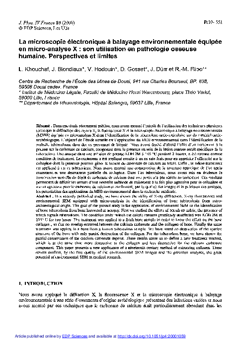 (PDF) La microscopie électronique à balayage environnementale équipée en micro-analyse X : son ...